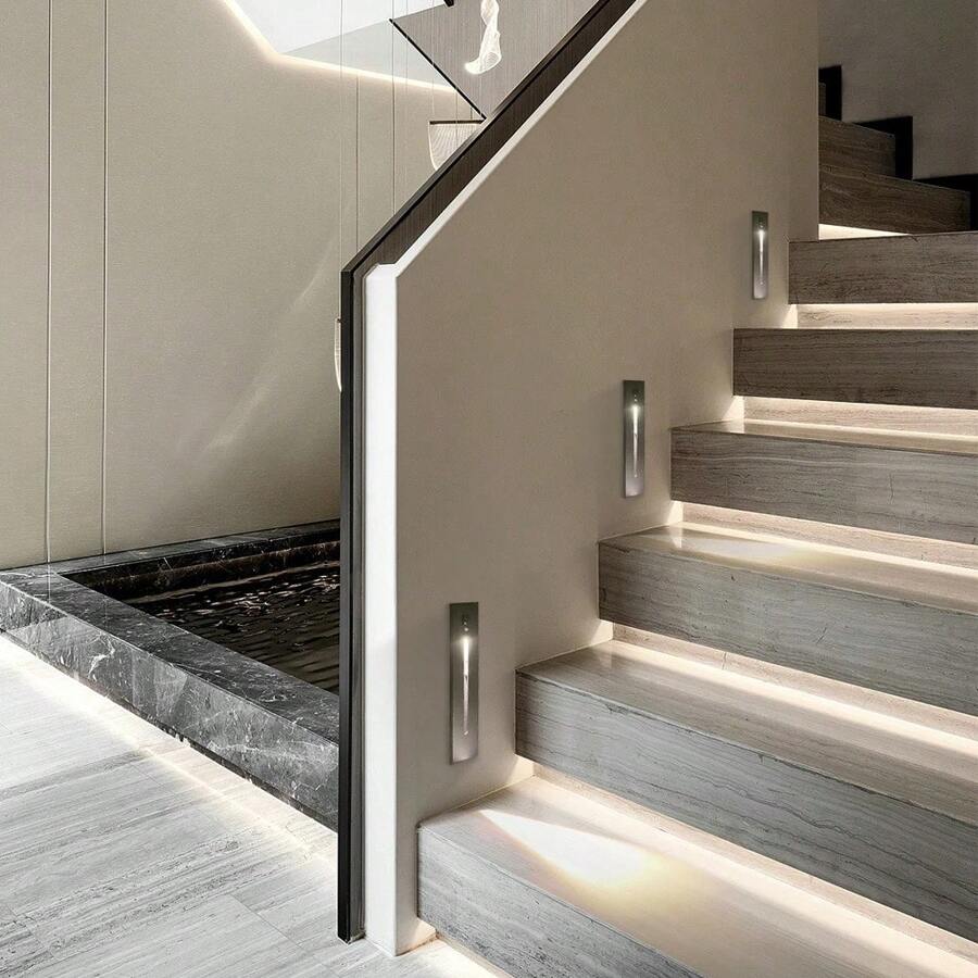 Luzes de Sensor de Escada LED Embutidas Luz de Degrau de Alumínio ...