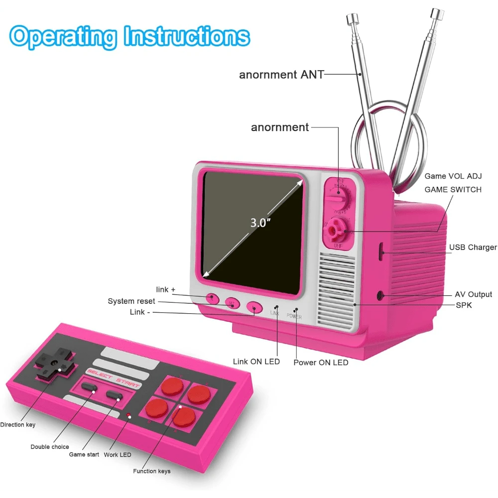 Family Pocket Retro Video Games Player Console GV300S Mini TV Style ...