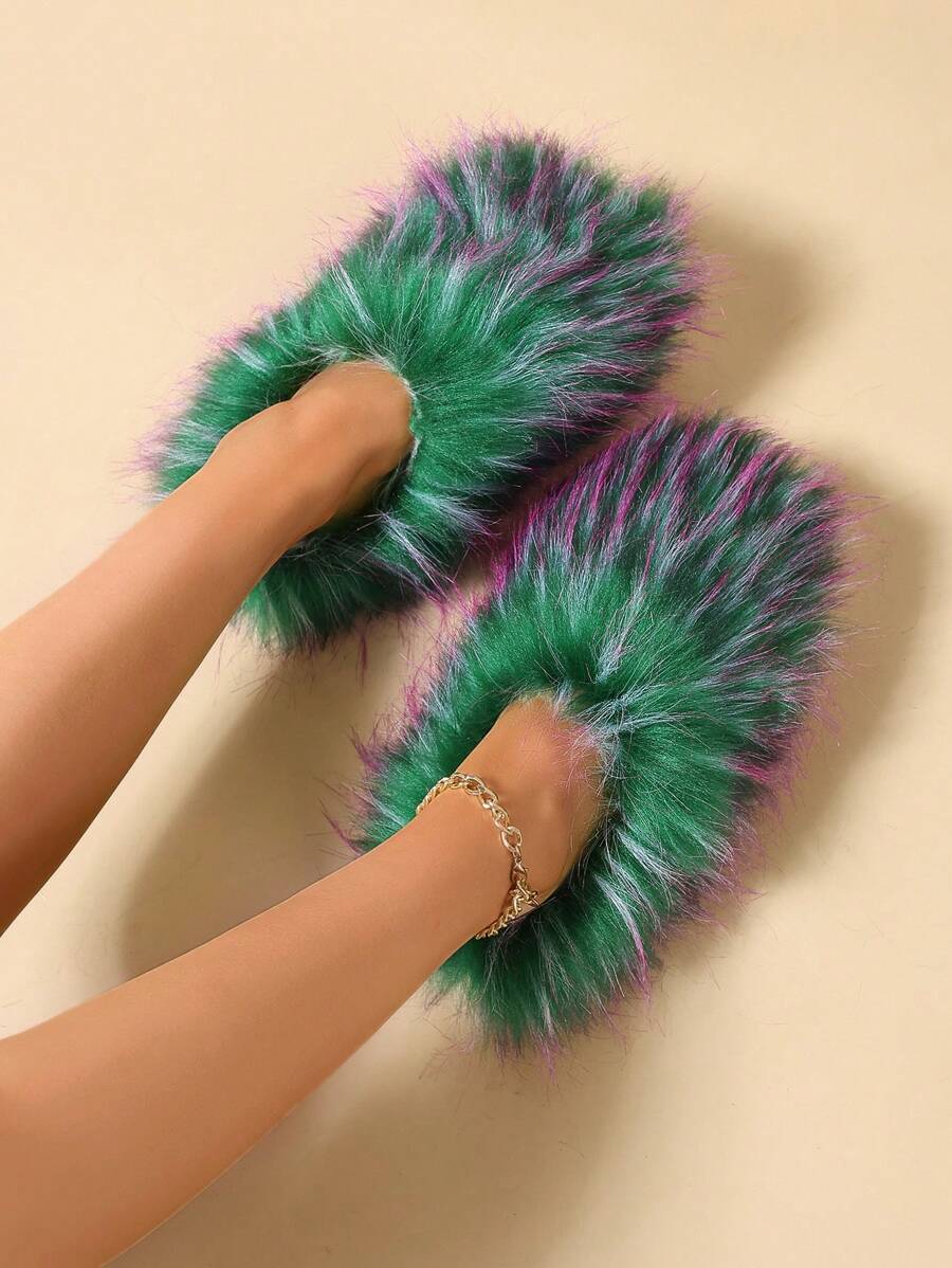 Fluffy Slippers For Women 2025 Spring, Faux Fur Lined Indoor Home Quiet ...