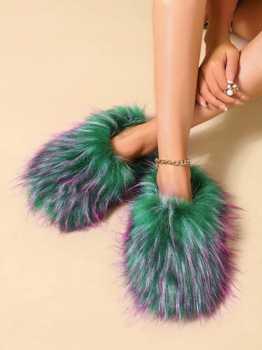 Fluffy Slippers For Women 2025 Spring, Faux Fur Lined Indoor Home Quiet ...