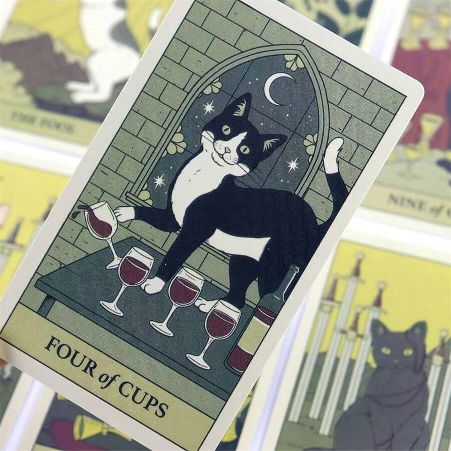 Cat-Themed Tarot Card Deck And PDF Guide For Divination, Fortune Telling, Family Gathering ...