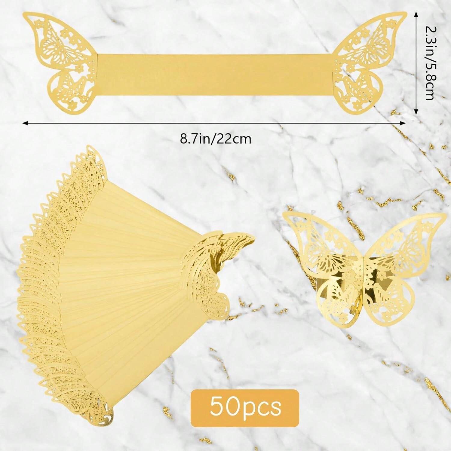 50 PCS Gold Paper Napkin Holder Rings, Hollow Butterfly Napkin Rings ...