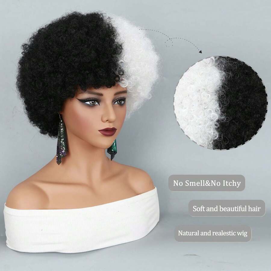 Half Black Half White Afro Wigs For Black Women 70s Large Bouncy And ...