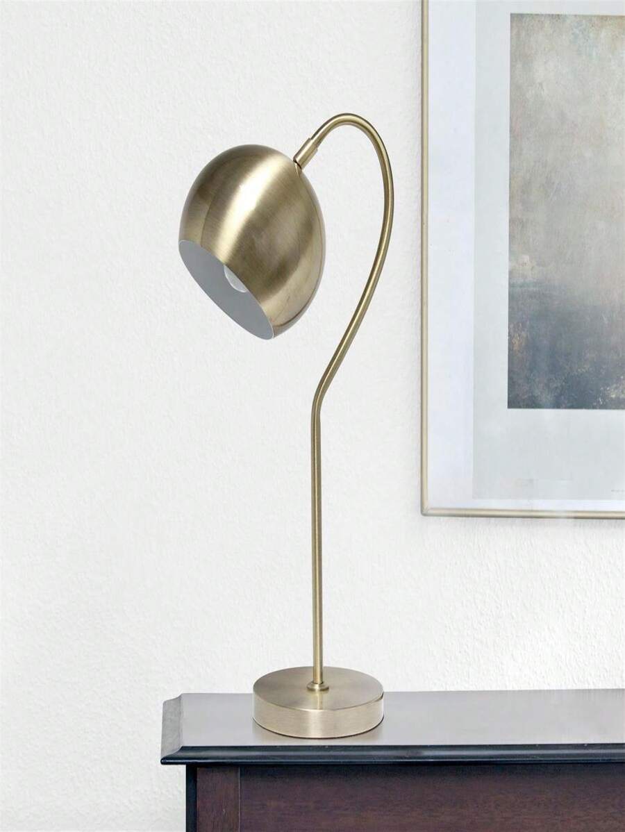 Lalia Home Mid Century Curved Table Lamp With Dome Shade, Antique Brass ...
