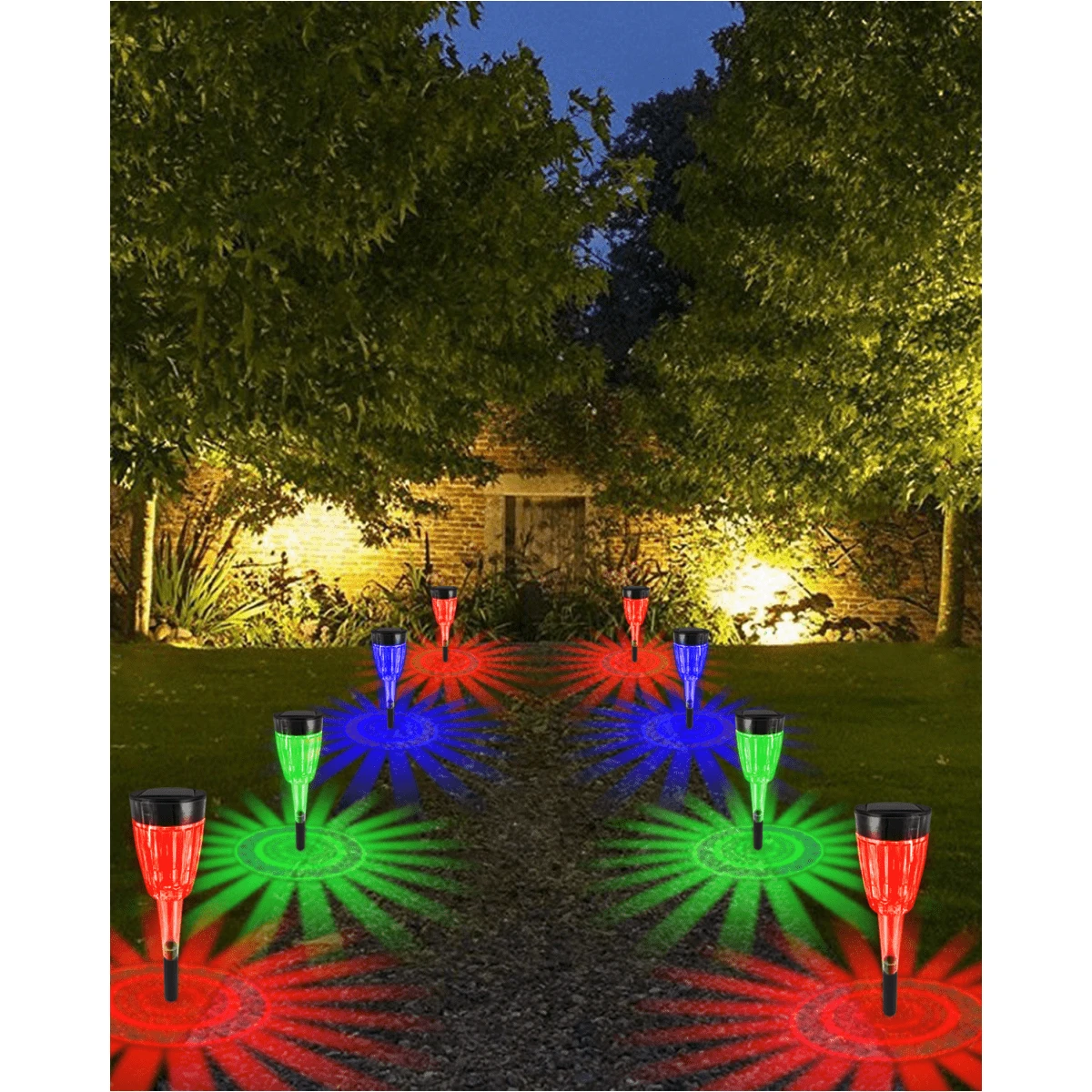 8 Pack Solar Pathway Lights Outdoor Solar Yard Lights RGB Color ...