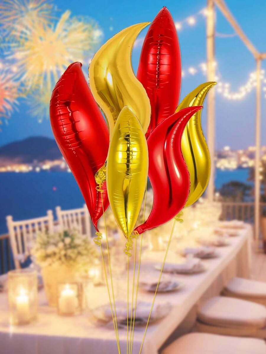 6pcs 24-Inch Red & Gold Foil Wavy Balloons, DIY Flame Shaped Balloons ...
