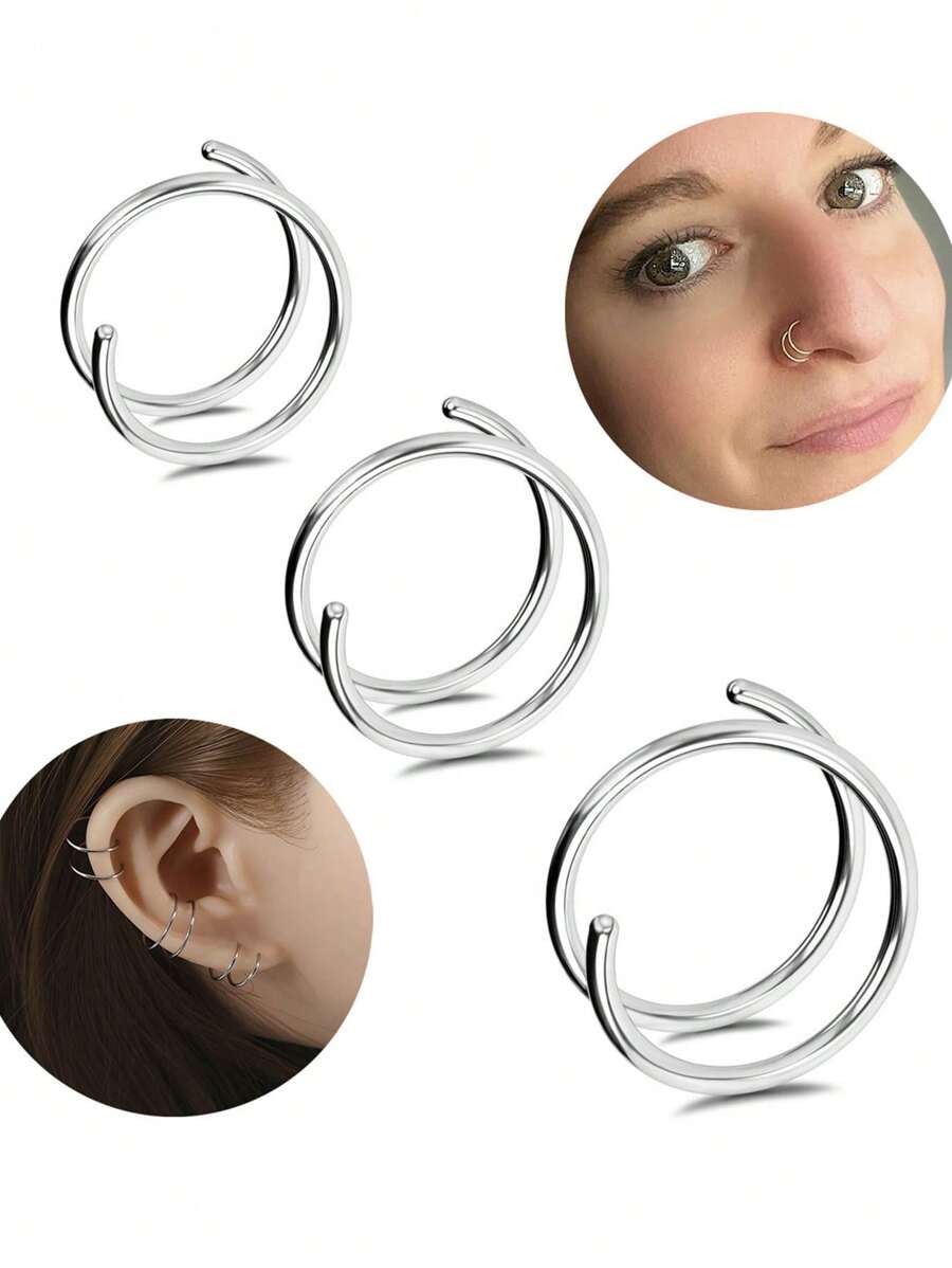 Fashion Personality Stainless Steel Double Spring Nose Ring Hoop Boys ...