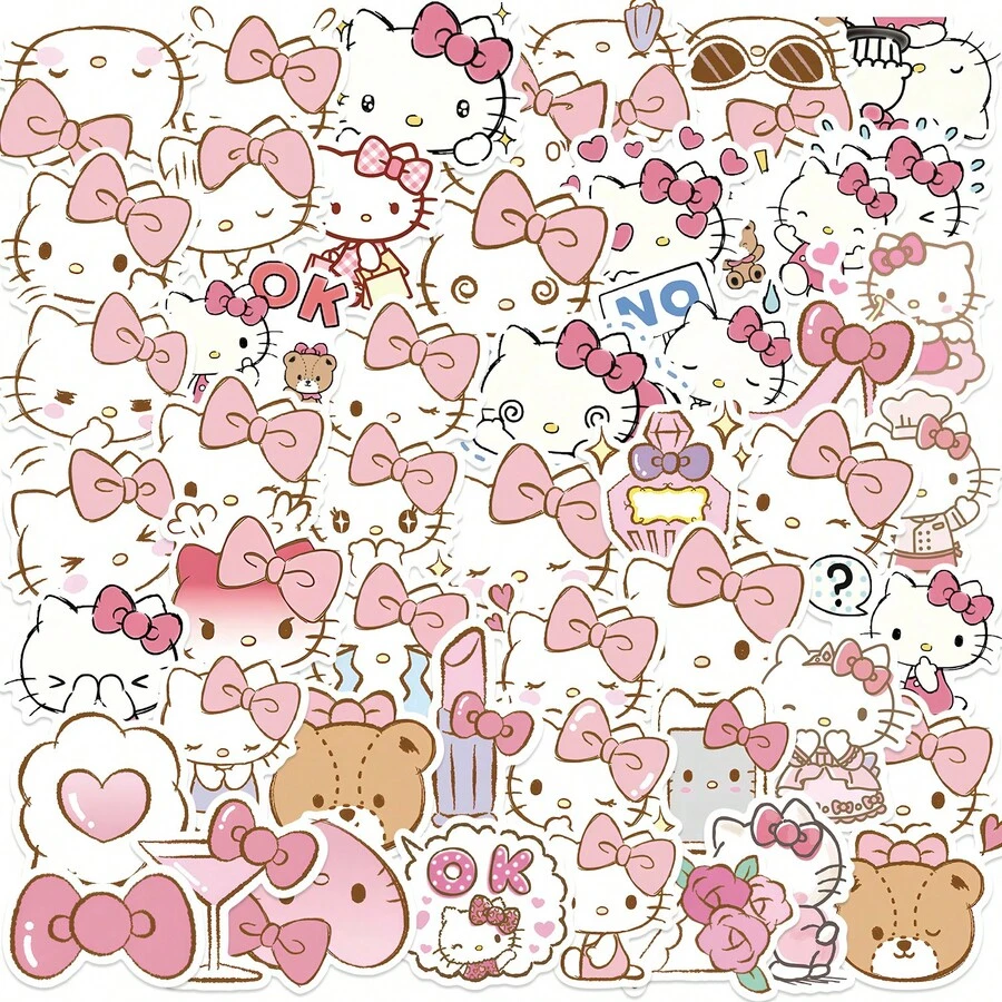 Sanrio 50PCS Cute Pink Hello Kitty Anime Stickers DIY Bike Travel ...