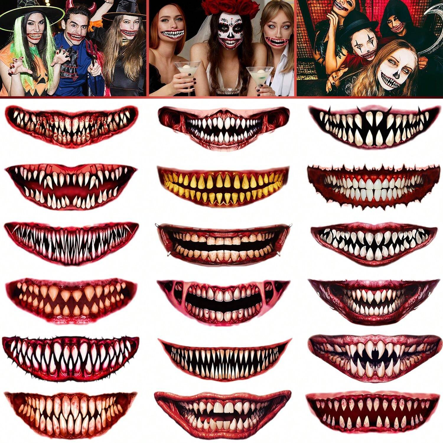 18 Sheets Halloween Prank Makeup Temporary Tattoos For Adults Clown ...