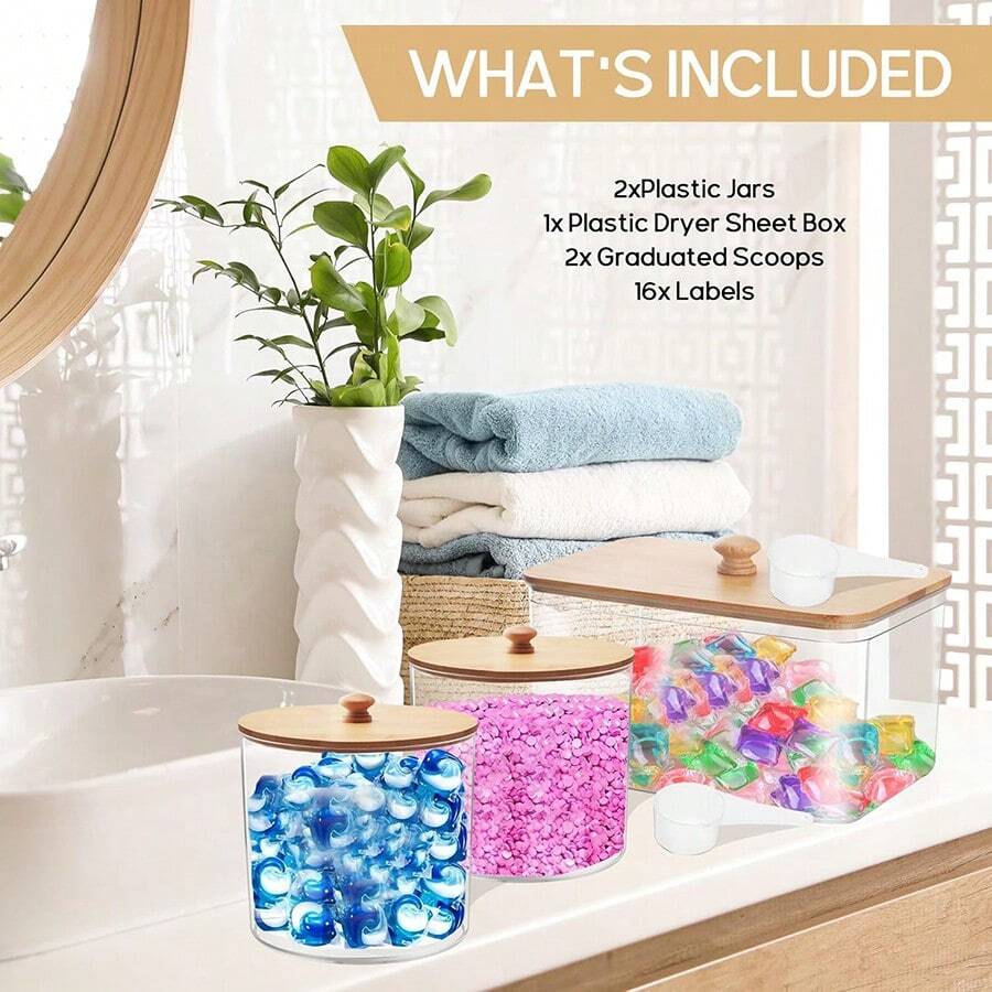3 Packs Laundry Powder Container & Dryer Sheet Holder, Large Acrylic ...