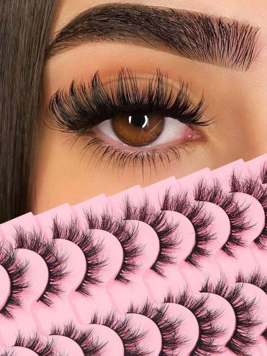 10 Pairs Of Fluffy 3D Curly False Eyelashes, Slim Natural Looking ...