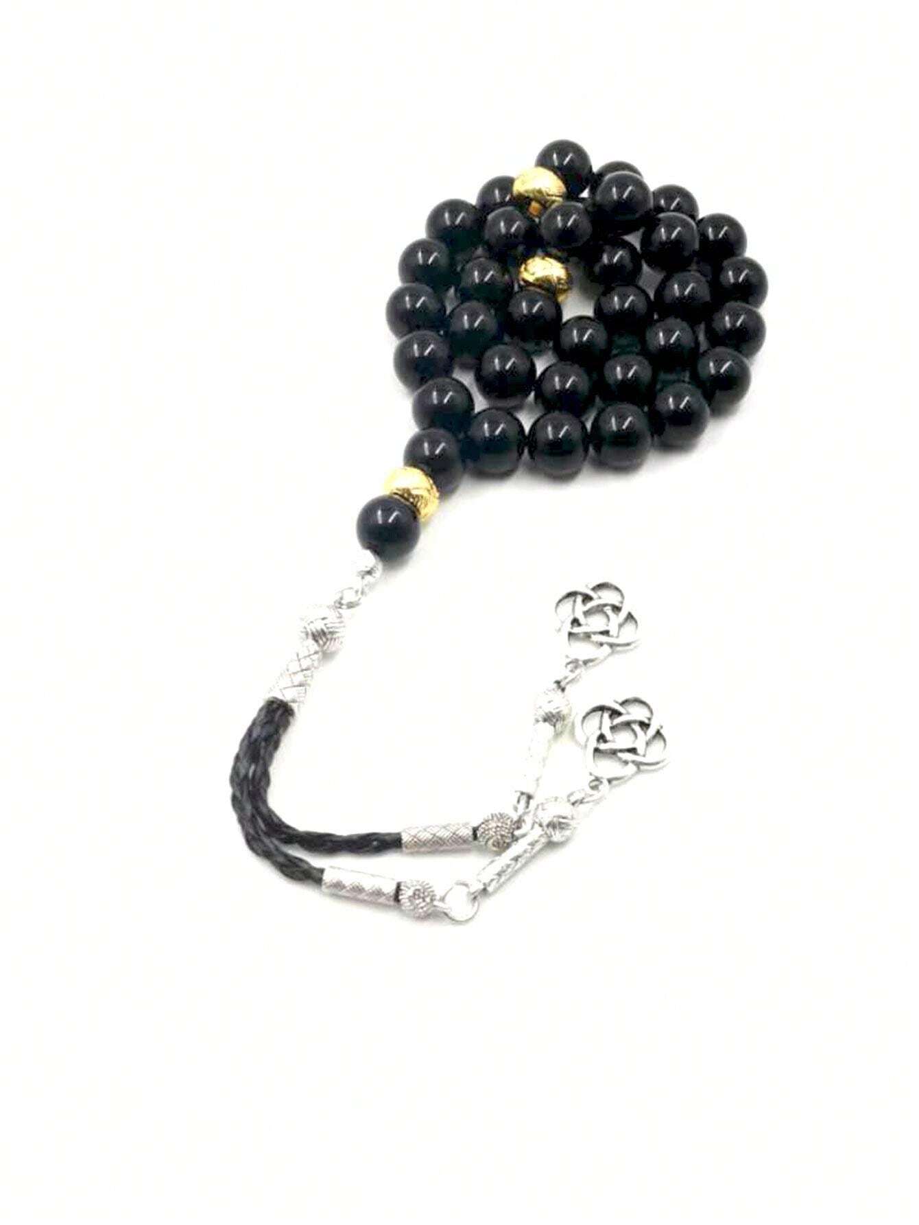 Natural Onyx 10mm 33 Beads Tasbih Man's Black Agates With Gold Beads ...