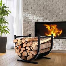 LILIIN Semi-Circular Firewood Rack, 44x37x40cm, Black, Wooden Shelf ...