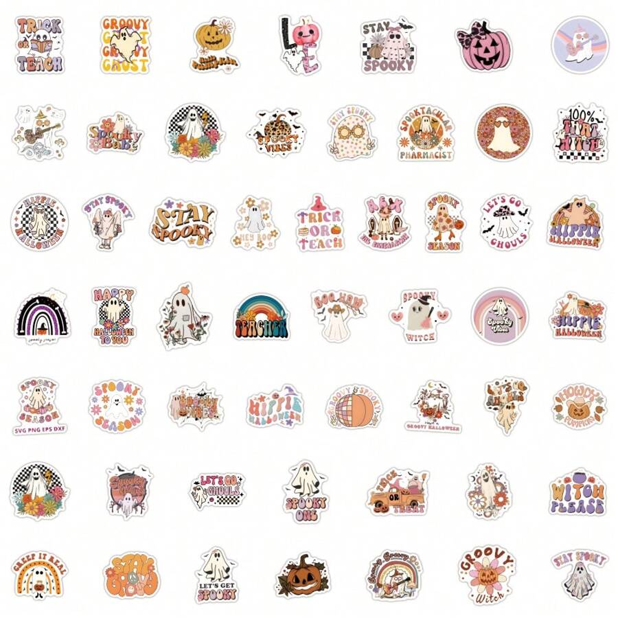 103PCS Cute Groovy Halloween Stickers Vinyl Aesthetics Stickers For ...