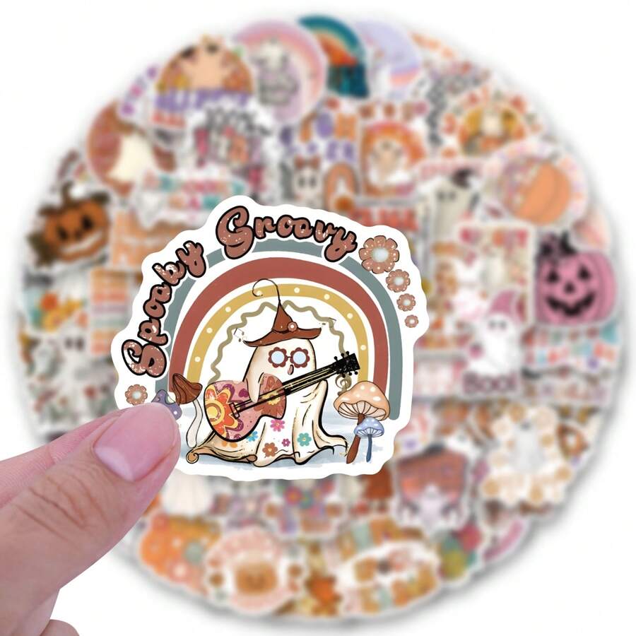 103PCS Cute Groovy Halloween Stickers Vinyl Aesthetics Stickers For ...