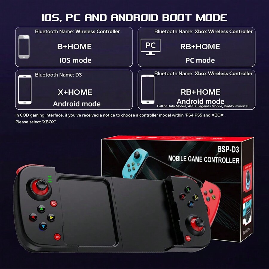 D3 Wireless Game Controller For IOS, Android, PC, Bluetooth Gamepad ...