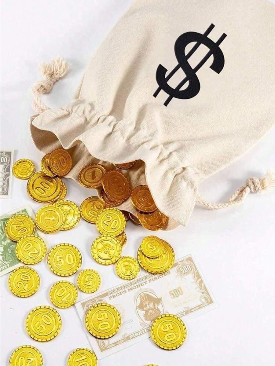 1Pc Canvas Money Bags For Party, Costume Money Bag Prop With Dollar ...