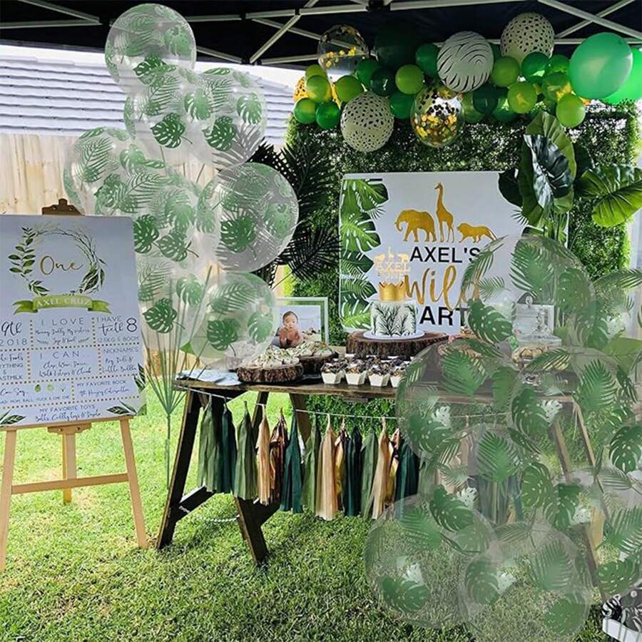 12pcs/Set 12-Inch Transparent Latex Leaf-Shaped Balloons, Jungle Leaf ...
