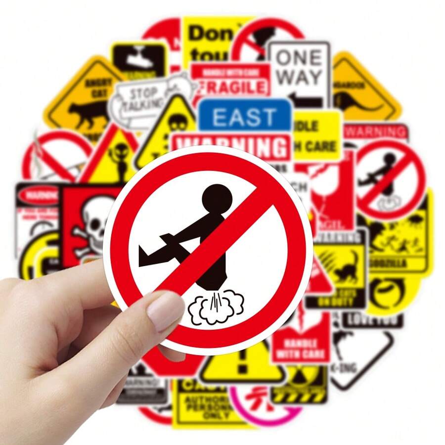 100pcs Warning Signs Stickers Danger Banning Signs Decals DIY Laptop ...