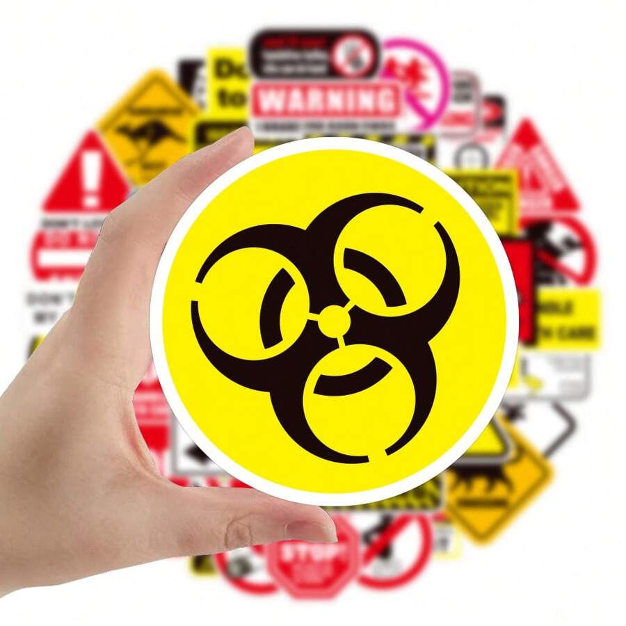 100pcs Warning Signs Stickers Danger Banning Signs Decals DIY Laptop ...