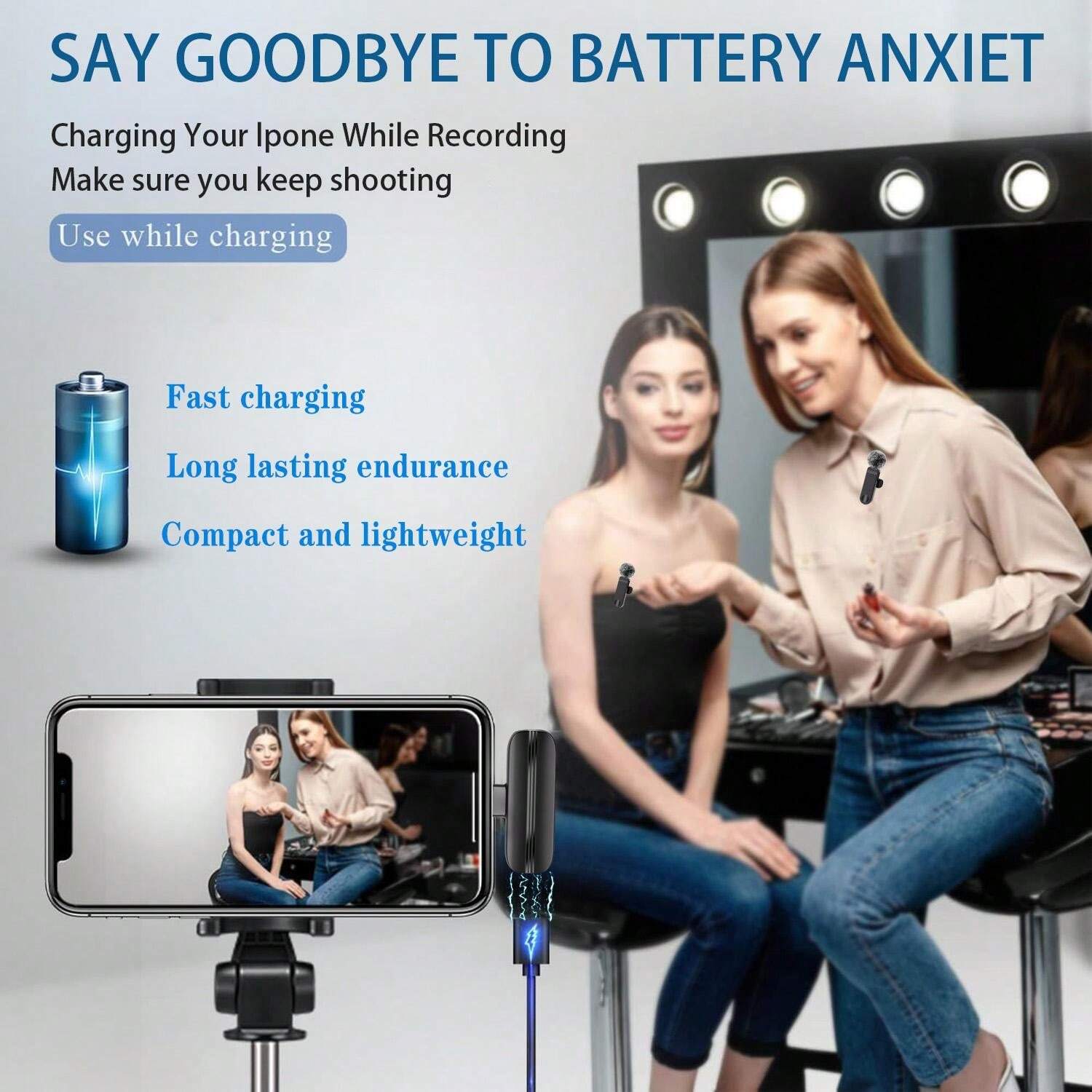 Wireless Lavalier Microphone For IOS Lapel Mics Plug-Play Noise ...