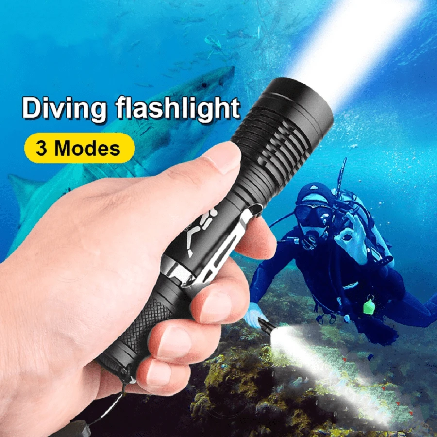 Portable Compact P20 LED Diving Flashlight IPX8 Waterproof Professional ...