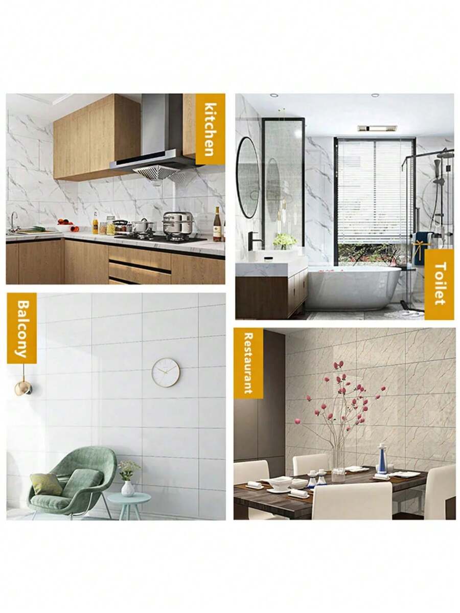 10Pcs Simulated Thick Marble Tile Floor Sticker, PVC, Waterproof, Self ...