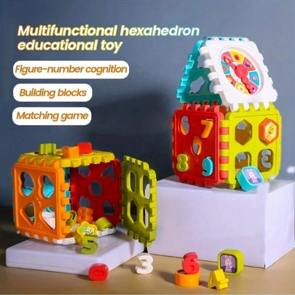 Puzzle Building Block Toy Shape Matching Hexahedron With Number Graphic ...