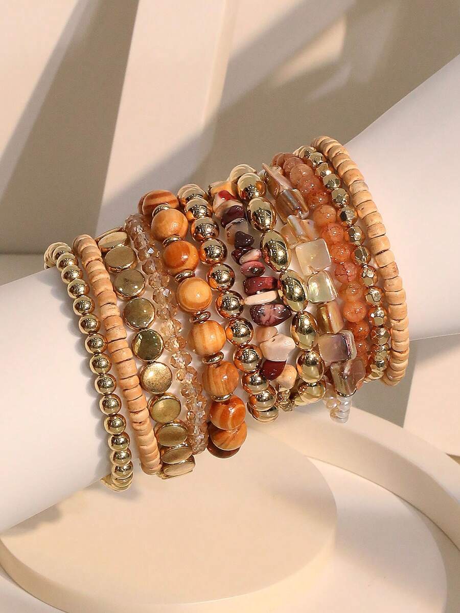 12pcs/Set Bohemian Style Stone Beaded Stackable Colorful Bracelets ...