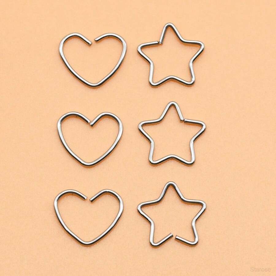 6 Pieces Mixed Star And Heart Shaped Nose Ring Hoop Tragus Conch ... 6 Pieces Mixed Star And Heart Shaped Nose Ring Hoop Tragus Conch ...