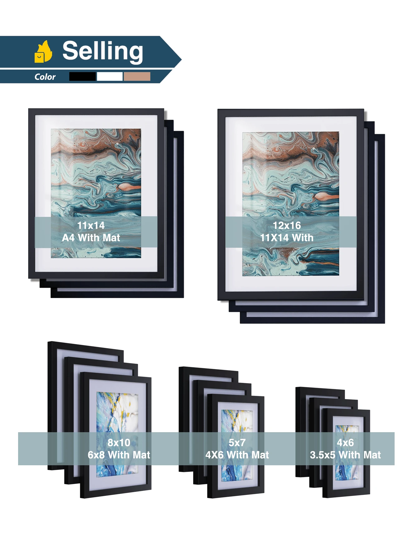 Versatile Wall-Mounted Picture Frames, Sizes 4x6, 5x7, 8x10, 11x14 ...