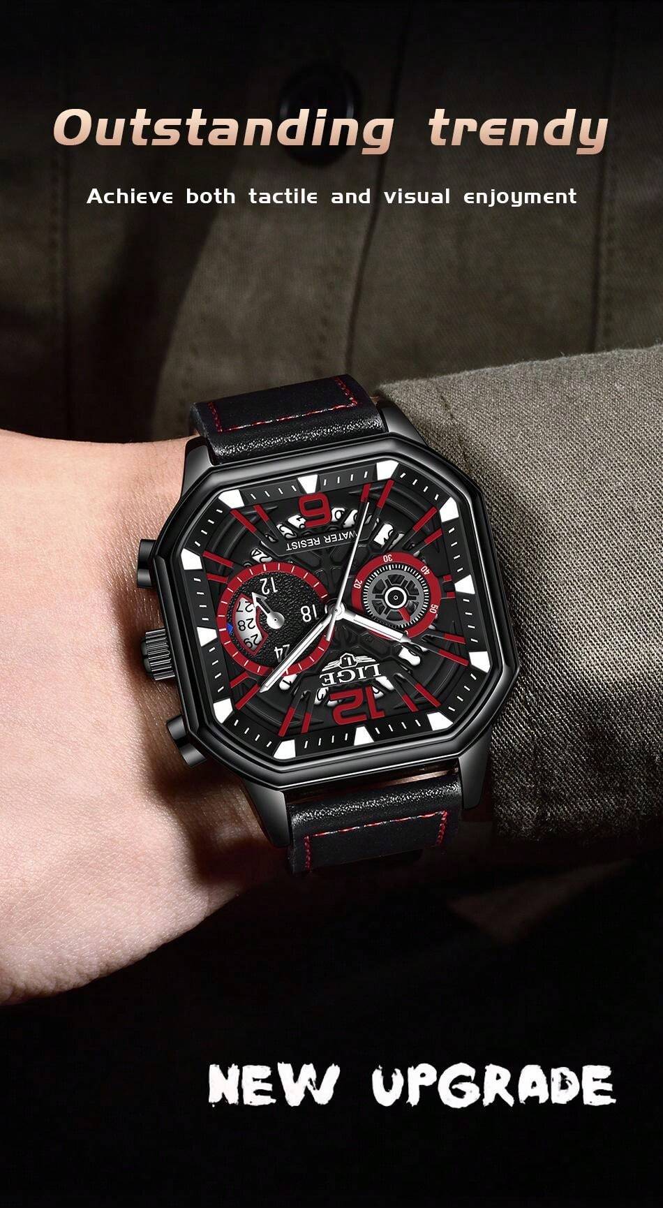 LIGE Montre à quartz LIGE, montre d'affaires pour hommes avec cadran ...