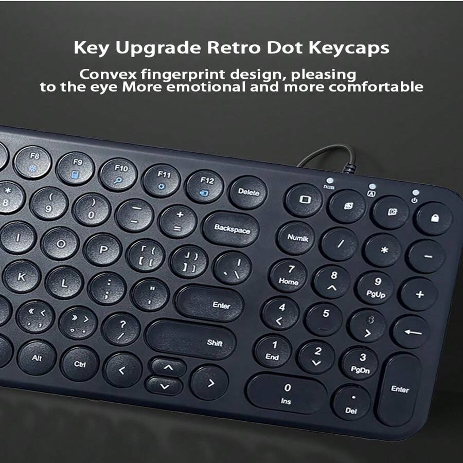 Ergonomic Silent Wired Keyboard 100 Keys Retro Round Typewriter ...