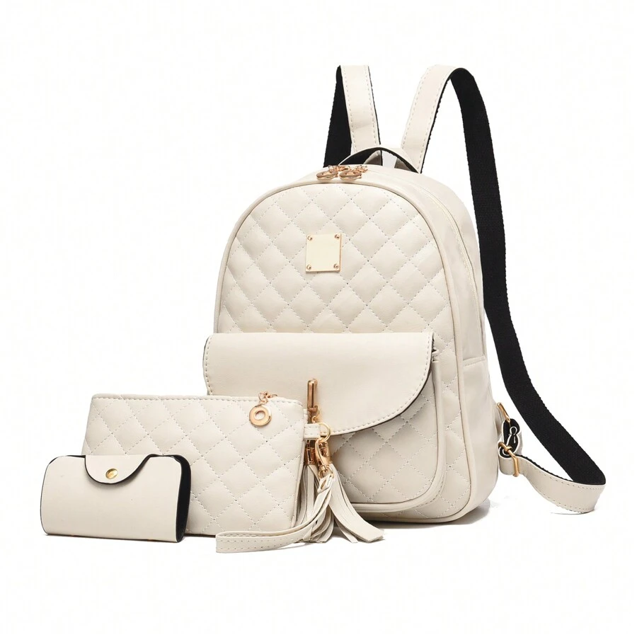 Women's Simple Design Quilted Backpack For Women Mini Backpack 3Pcs ...