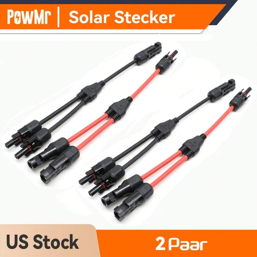 PowMr 2 Pair PowMr Solar Panel 2 To 1 Y Branch Cable Connection ...