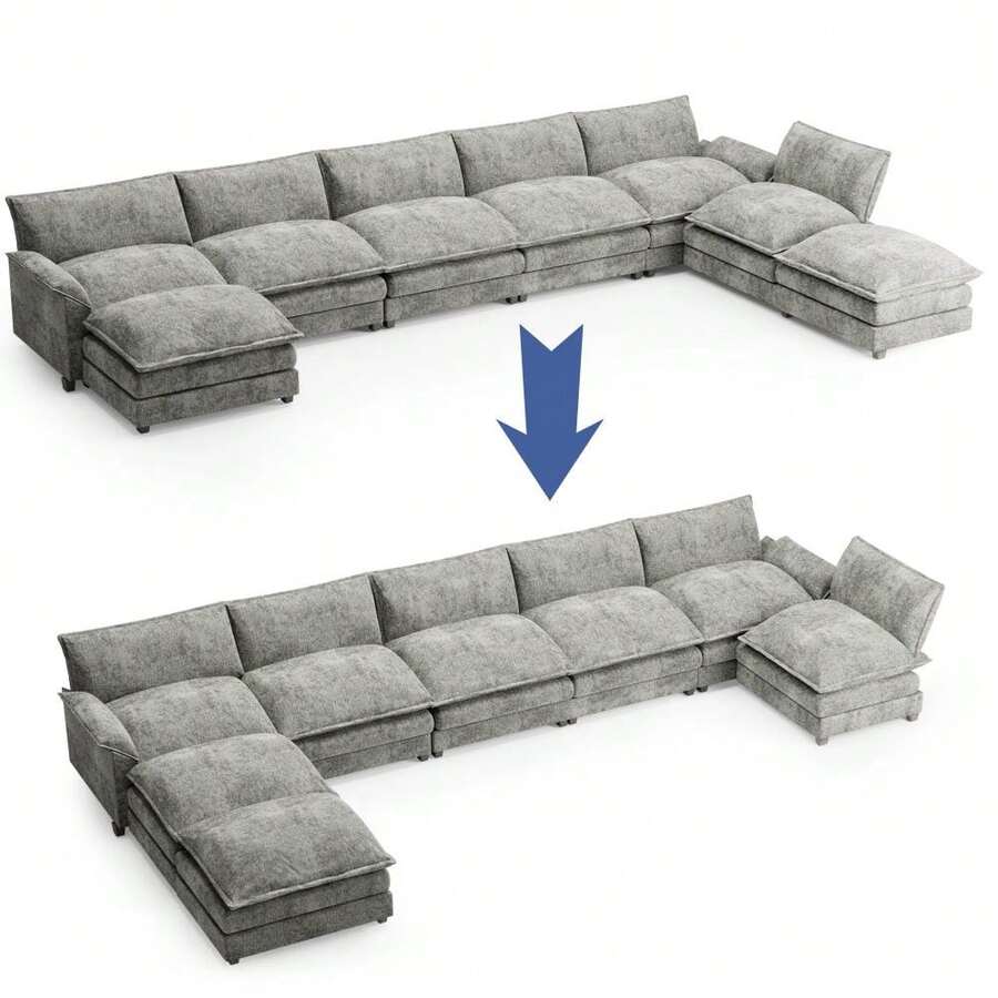 8-Seats U-Shaped Sectional Couch Variable Sofa Couch Set With Ottomans ...
