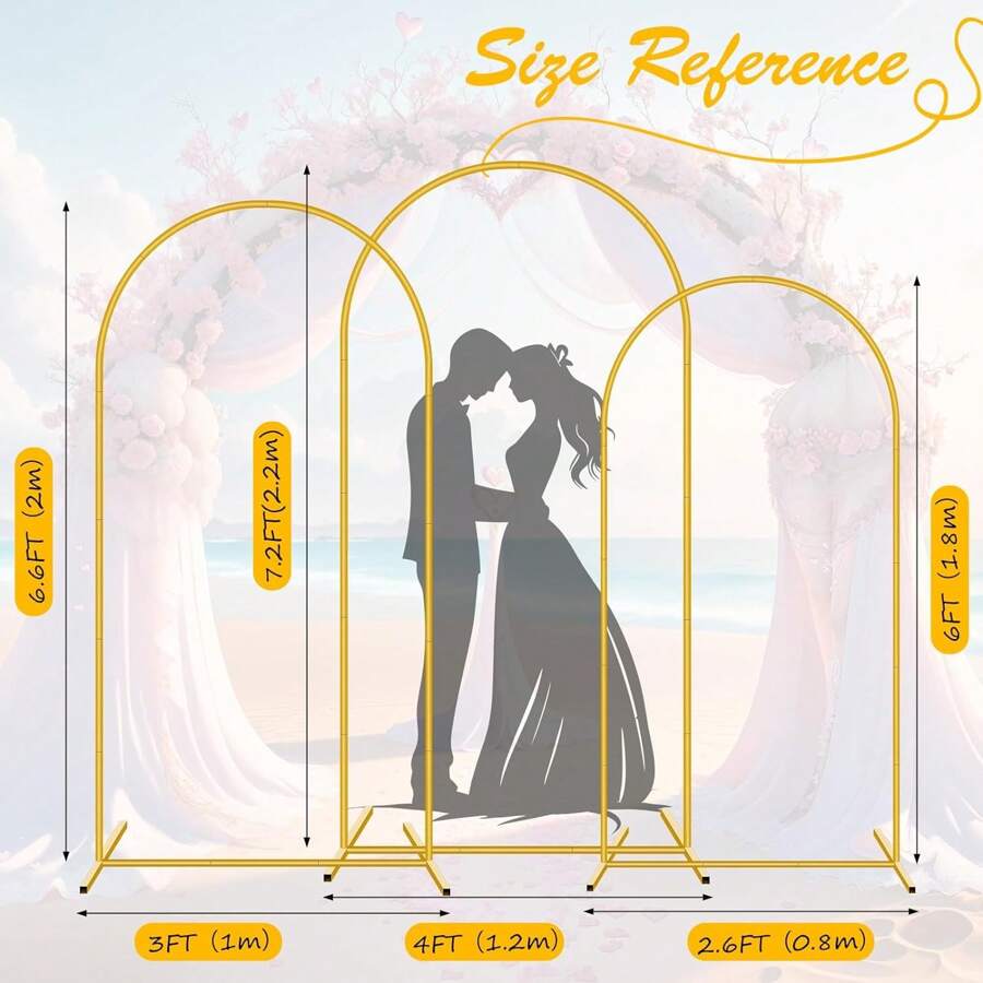 3Pcs(7.2FT+6.6FT+6FT) Wedding Arch Backdrop Stand Set Of 3, Balloon Arch Stand, Metal Arch ...