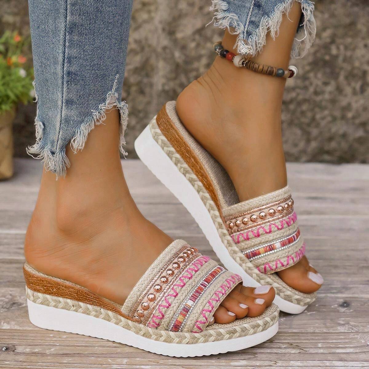 Sandales compensées à corde pour femmes, nouvelles sandales compensées ...