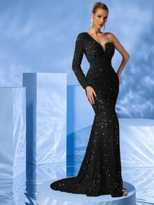 Schwarzes Kleid mit paillettenbesetzter ärmellose Spaltung, elegantes ...