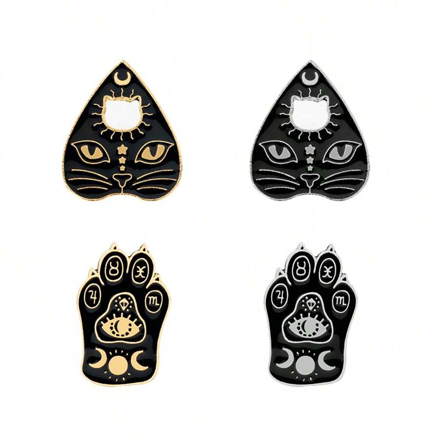 Gothic Black Cat Pet Paw Brooch Enamel Magic Cat Mystical Footprints ...