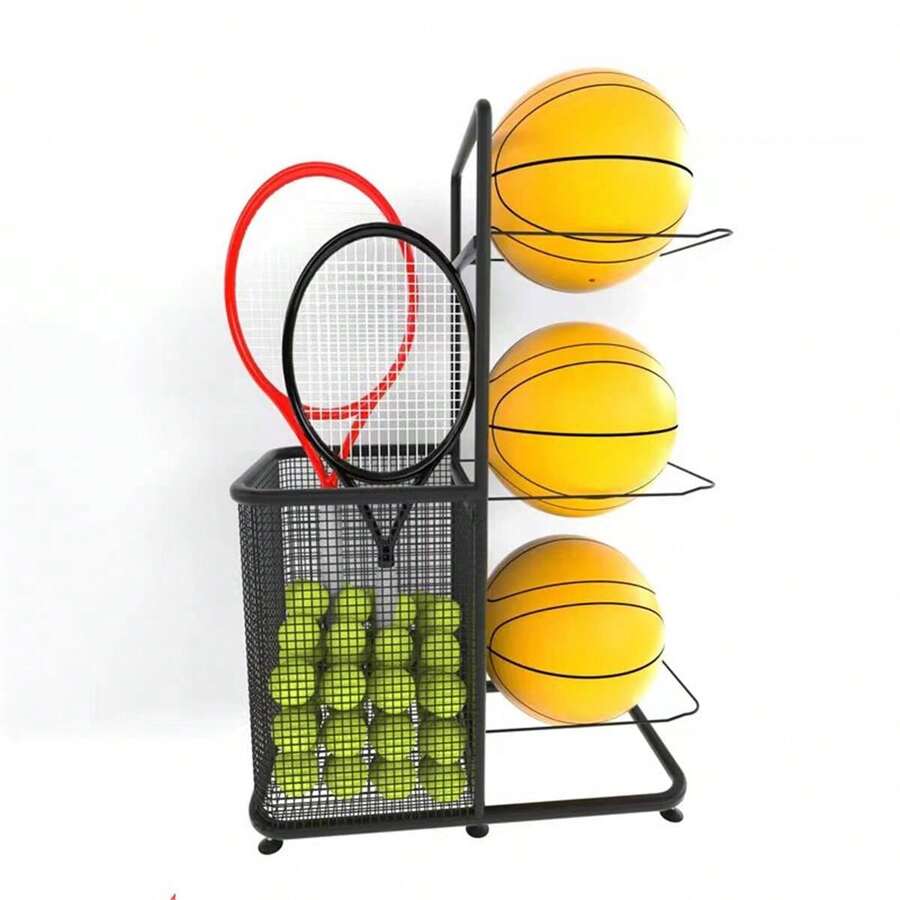 1 Freestanding Metal Sports Ball Storage Rack, Multi-Layer Basketball ...