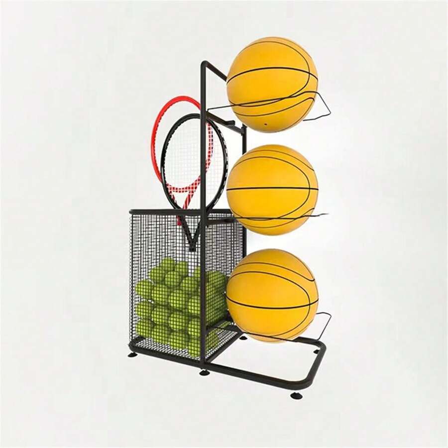 1 Freestanding Metal Sports Ball Storage Rack, Multi-Layer Basketball ...