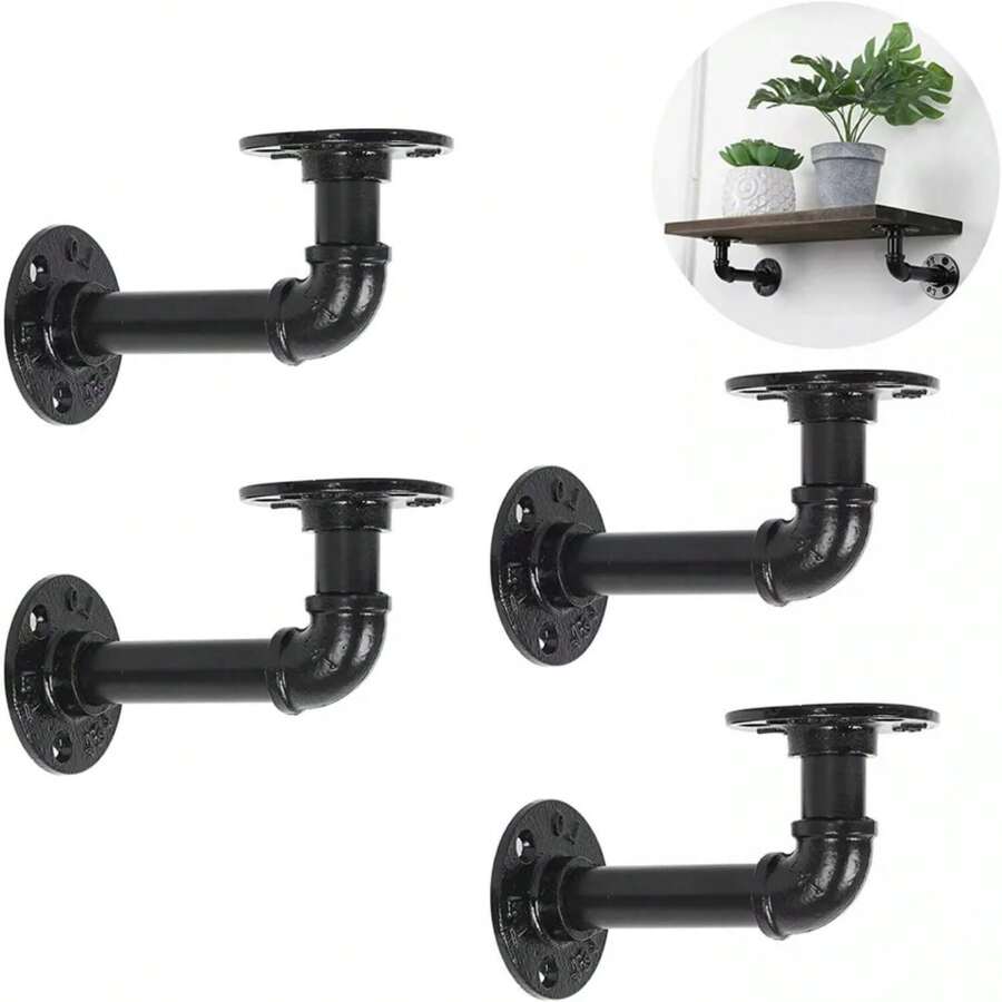 Industrial Pipe Shelf Brackets Iron L Pipe Floating Shelf Bracket Metal ...