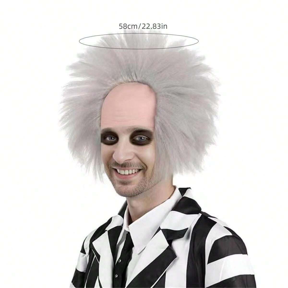 Short Fluffy Wavy Clown Bald Wig Synthetic Hair For Halloween Party ...