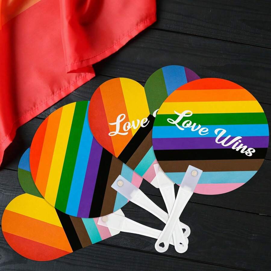 Pride Rainbow Stuffs: Contemporary Plastic Heart And Round Hand Fans ...