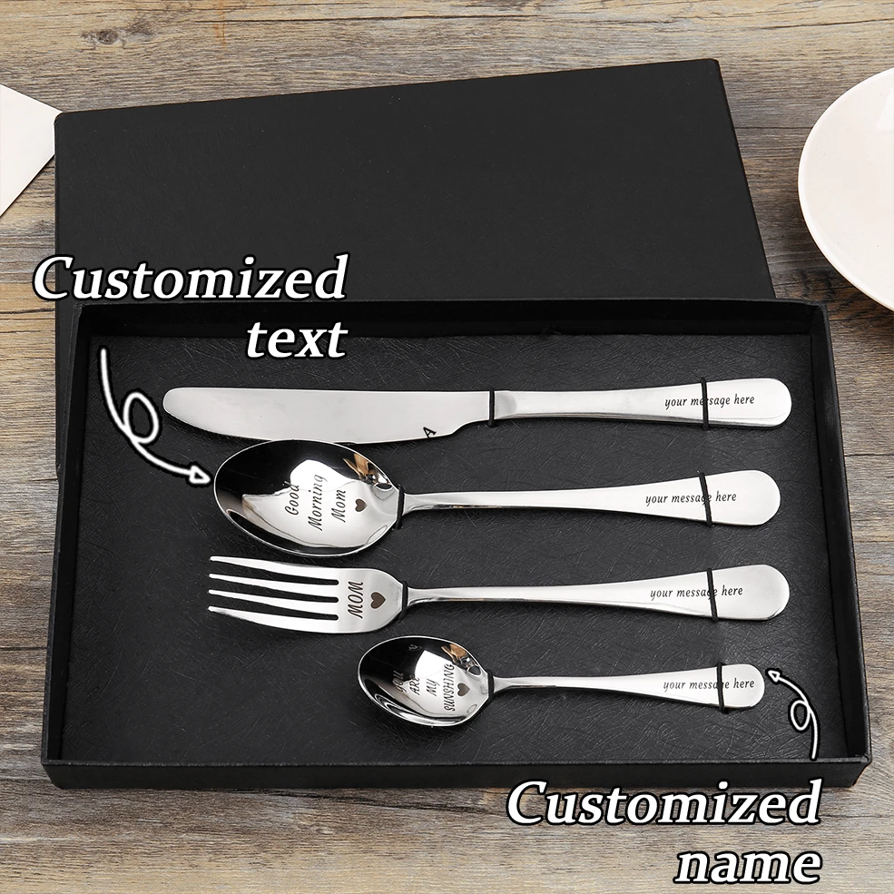 Personalized 4-Piece Stainless Steel Cutlery Set - Custom Name Engraved ...