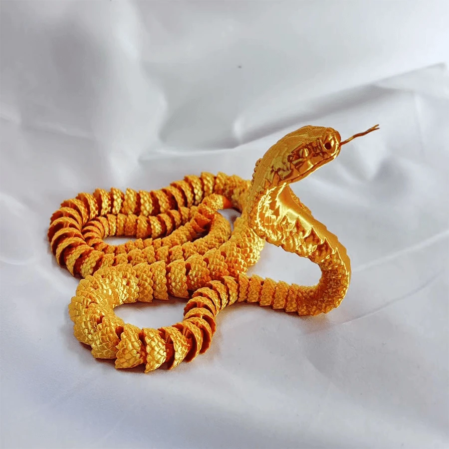 3D Printed Articulated Snake Model, Golden Snake Feng Shui Decor, Whole ...