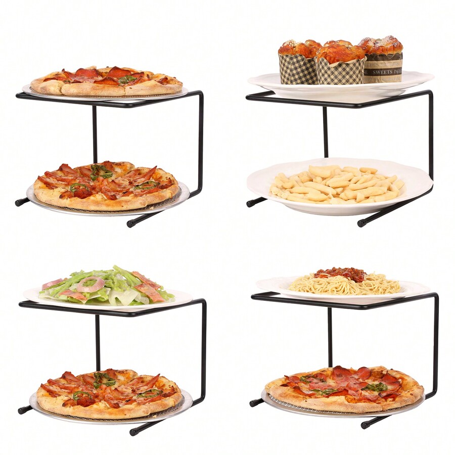 Set Of 6 Black Metal Food Platter Tray Display, Countertop Pizza Pan ...