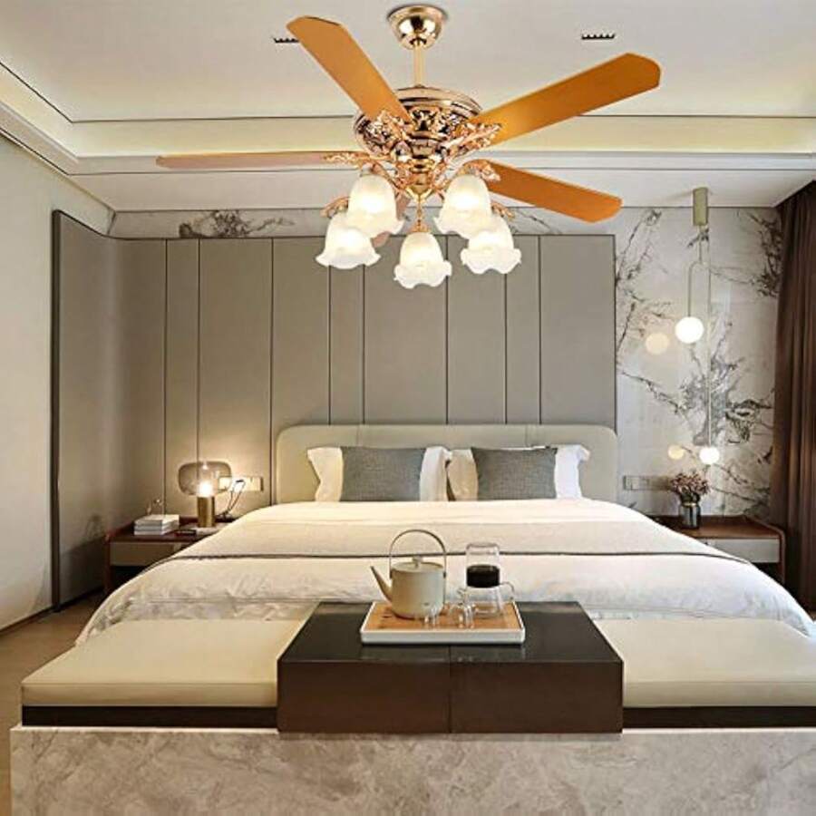 52 Inch Gold Ceiling Fan With LED Light And Remote Control,Creative ...