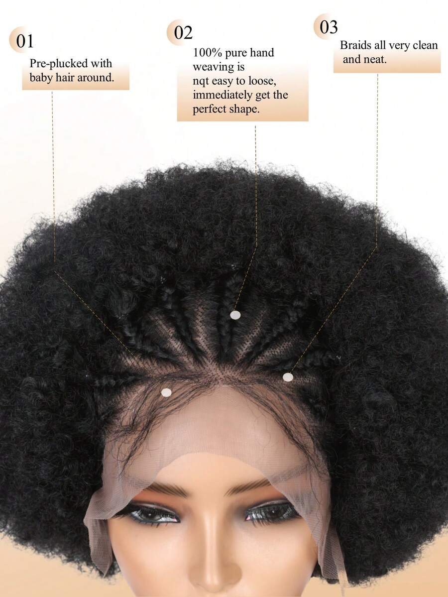 Cornrow With Afro Puff Wig HD Lace Front Braided Wig With Baby Hair Pre ...